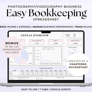 Easy Bookkeeping Spreadsheet Template for Photographer Videographer ...