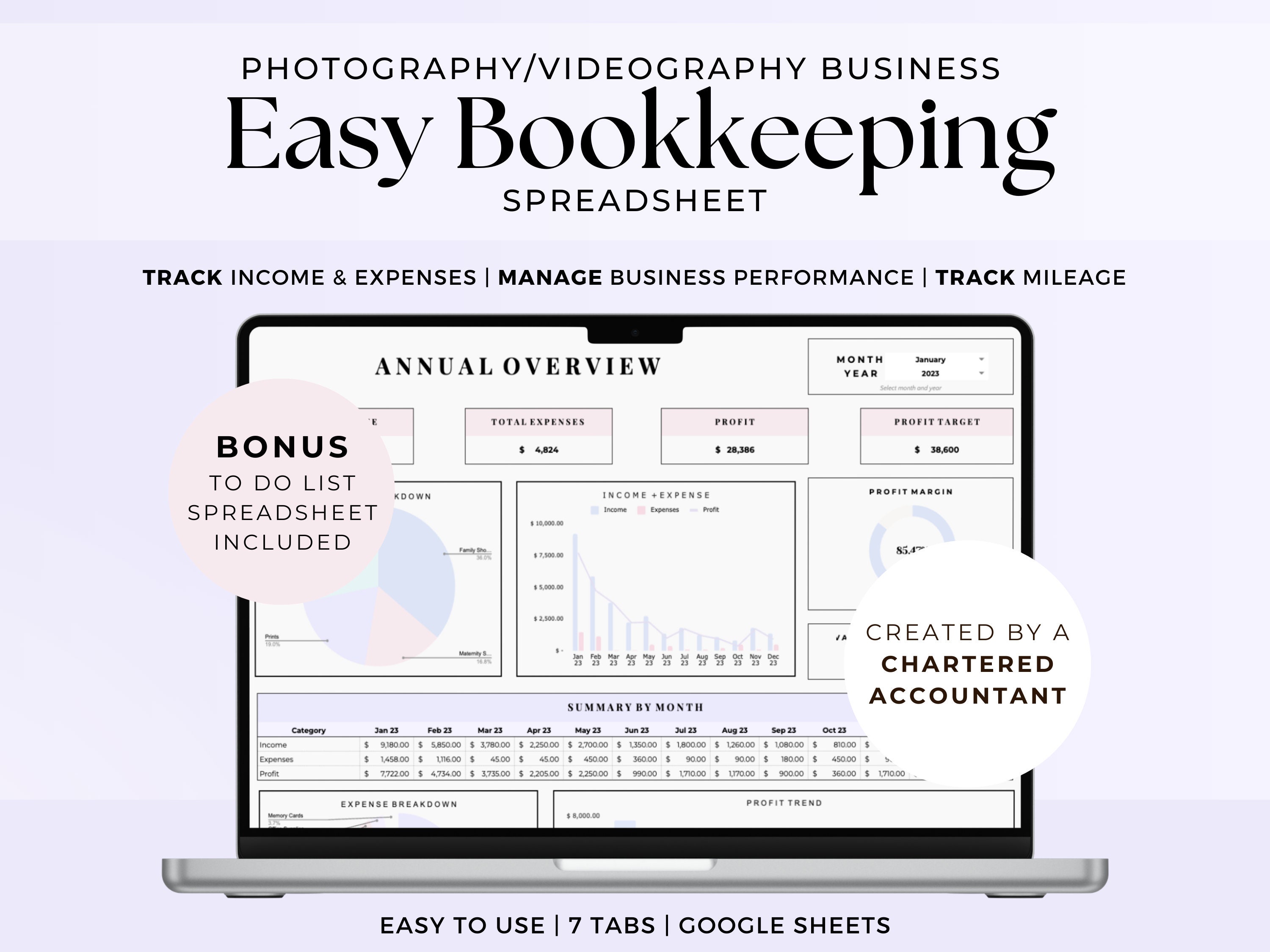 Easy Bookkeeping Spreadsheet Template for Photographer Videographer ...