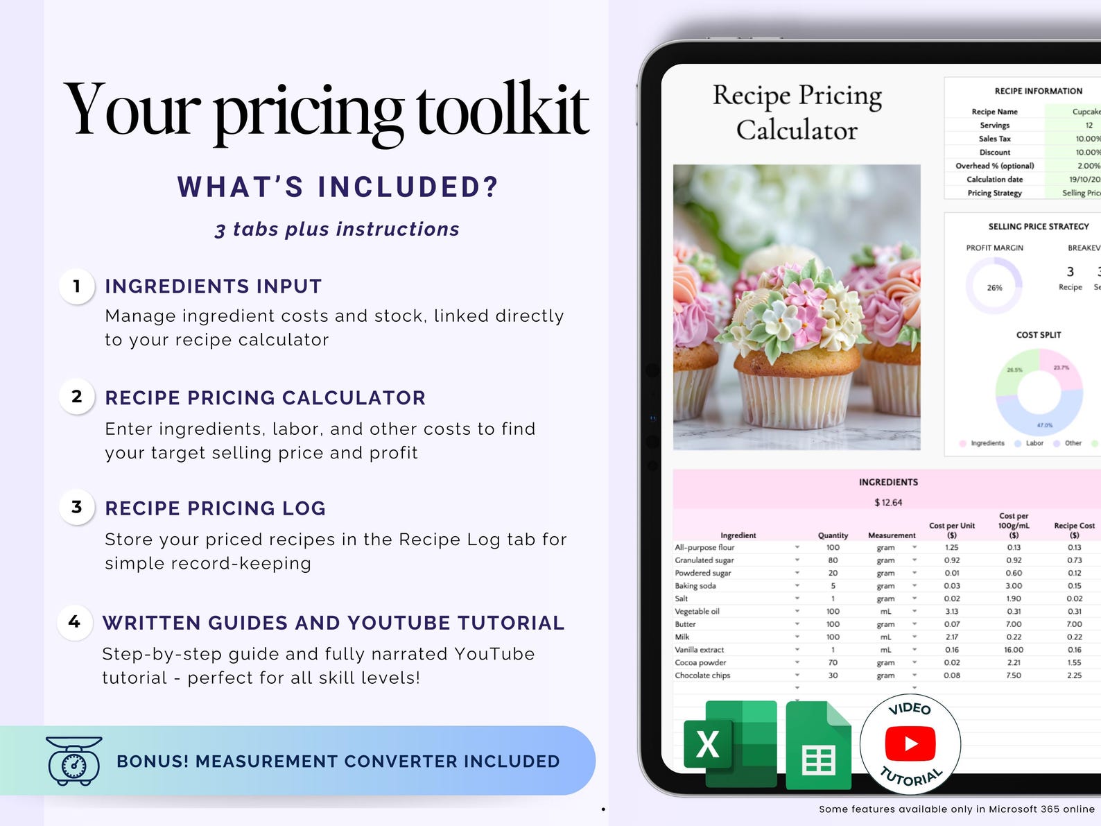 Recipe Cost and Pricing Calculator, Home Baker Business Cake Costing ...