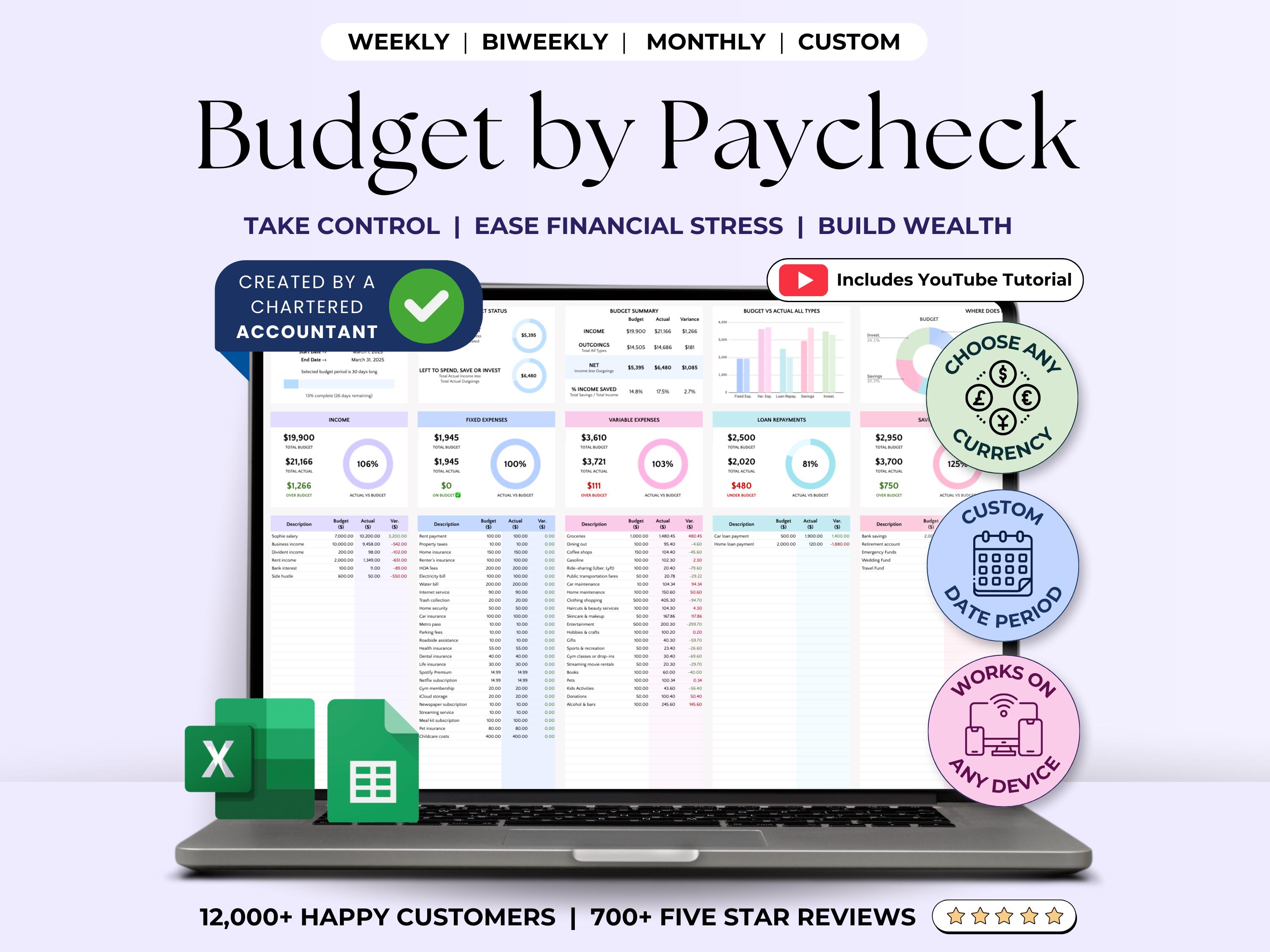 Paycheck Budget Spreadsheet Excel 2026 Budget Planner Google Sheets ...