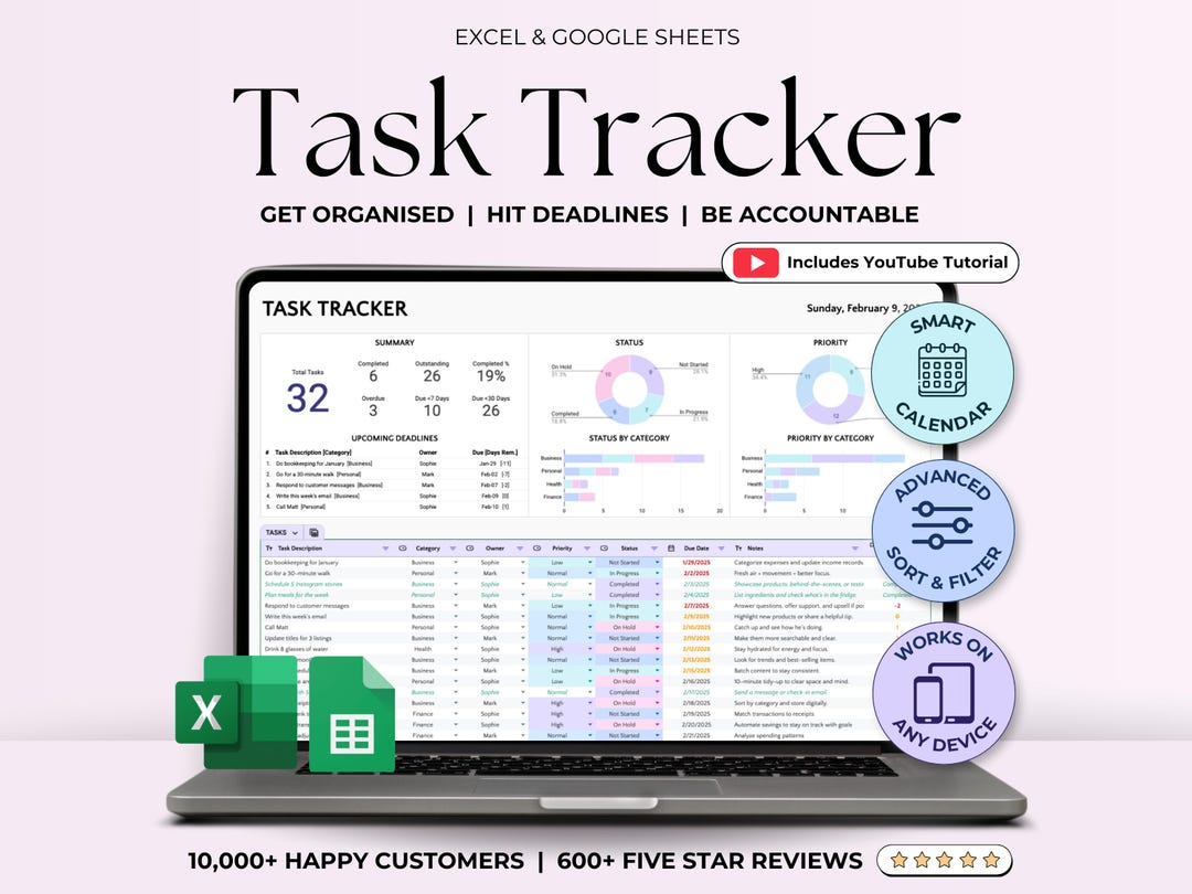 Task Tracker Spreadsheet Template, Task Management Google Sheets, To-do ...