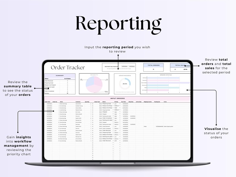 Inventory Order Tracker Spreadsheet, Product Tracking Template for ...