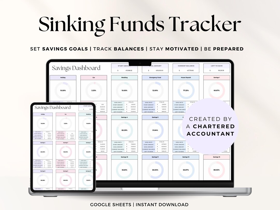Sinking Funds Tracker Spreadsheet for Google Sheets Savings Tracking ...