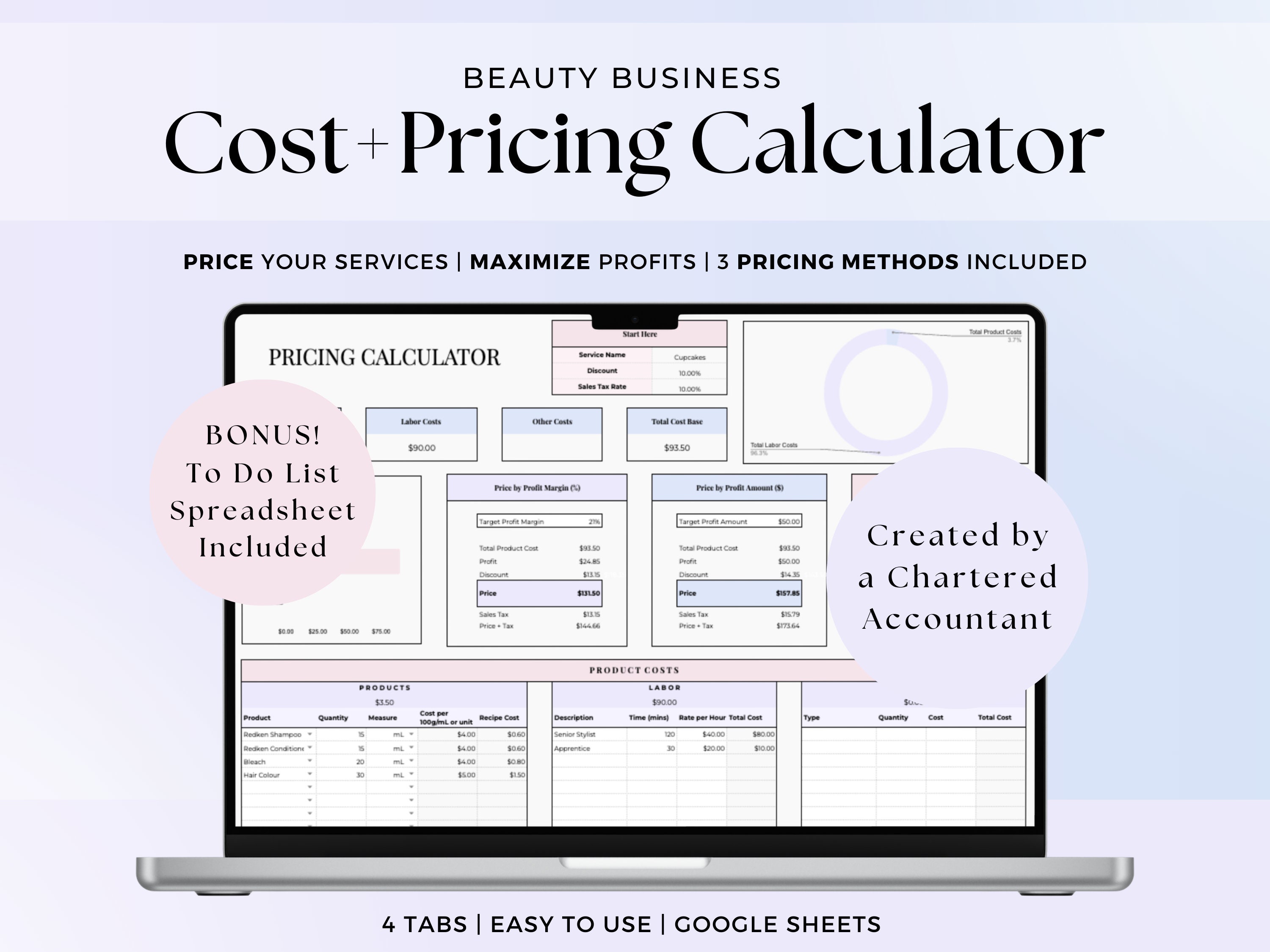 Cost Pricing Calculator for Beauty Business, Google Sheets Service ...
