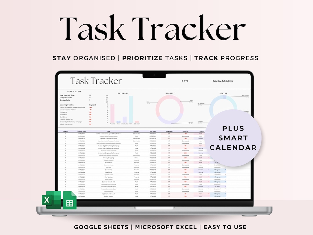 Task Tracker Spreadsheet Template, Task Management Google Sheets, To-do ...