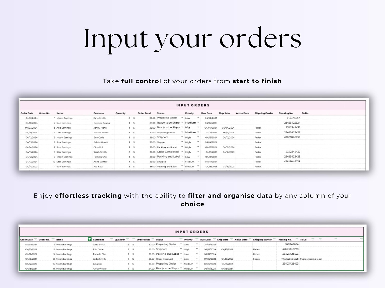 Order Tracker Spreadsheet, Small Business Order Manager Google Sheets ...