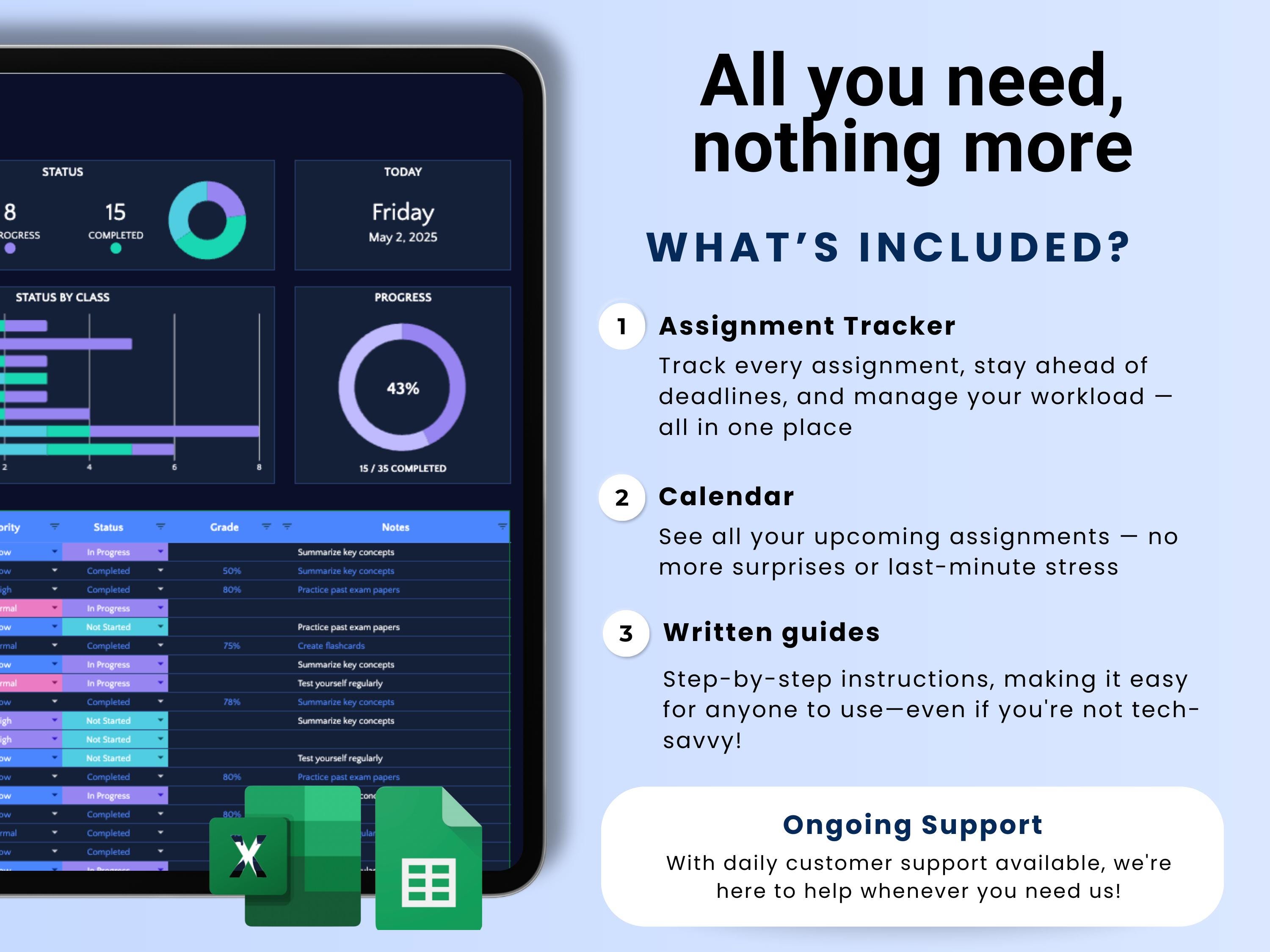 Assignment Tracker Spreadsheet 2026 Google Sheets Digital Student ...