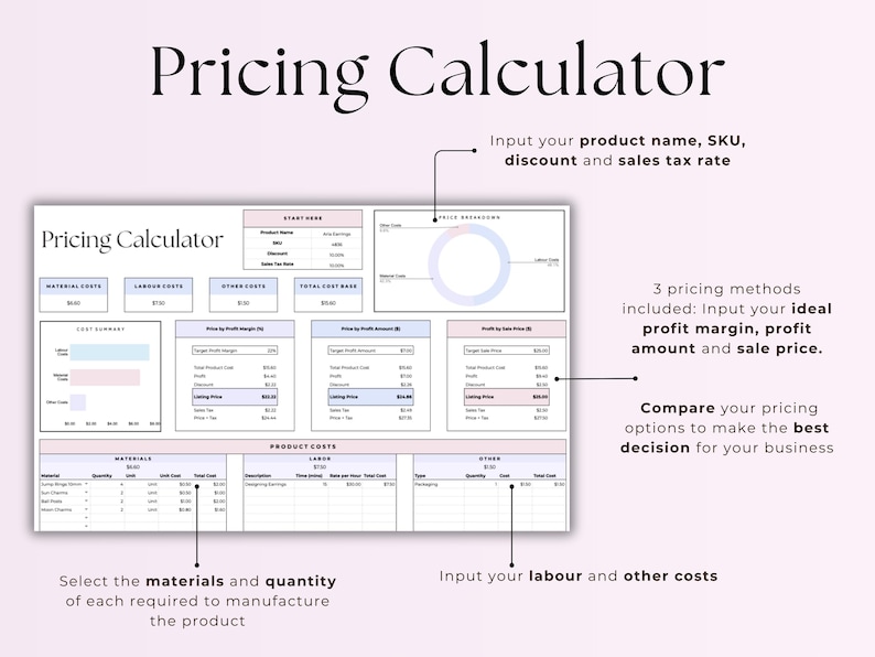 Easy Product Pricing Calculator Template for Small Business, Profit ...