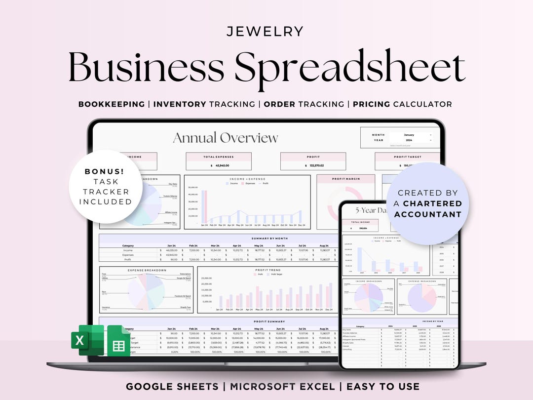 Jewelry Bookkeeping Spreadsheet Pricing Calculator Jewellery Small ...