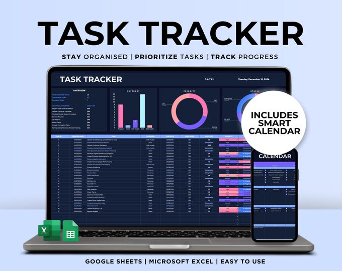 Task Tracker Spreadsheet Template, Task Management Google Sheets, To-do ...