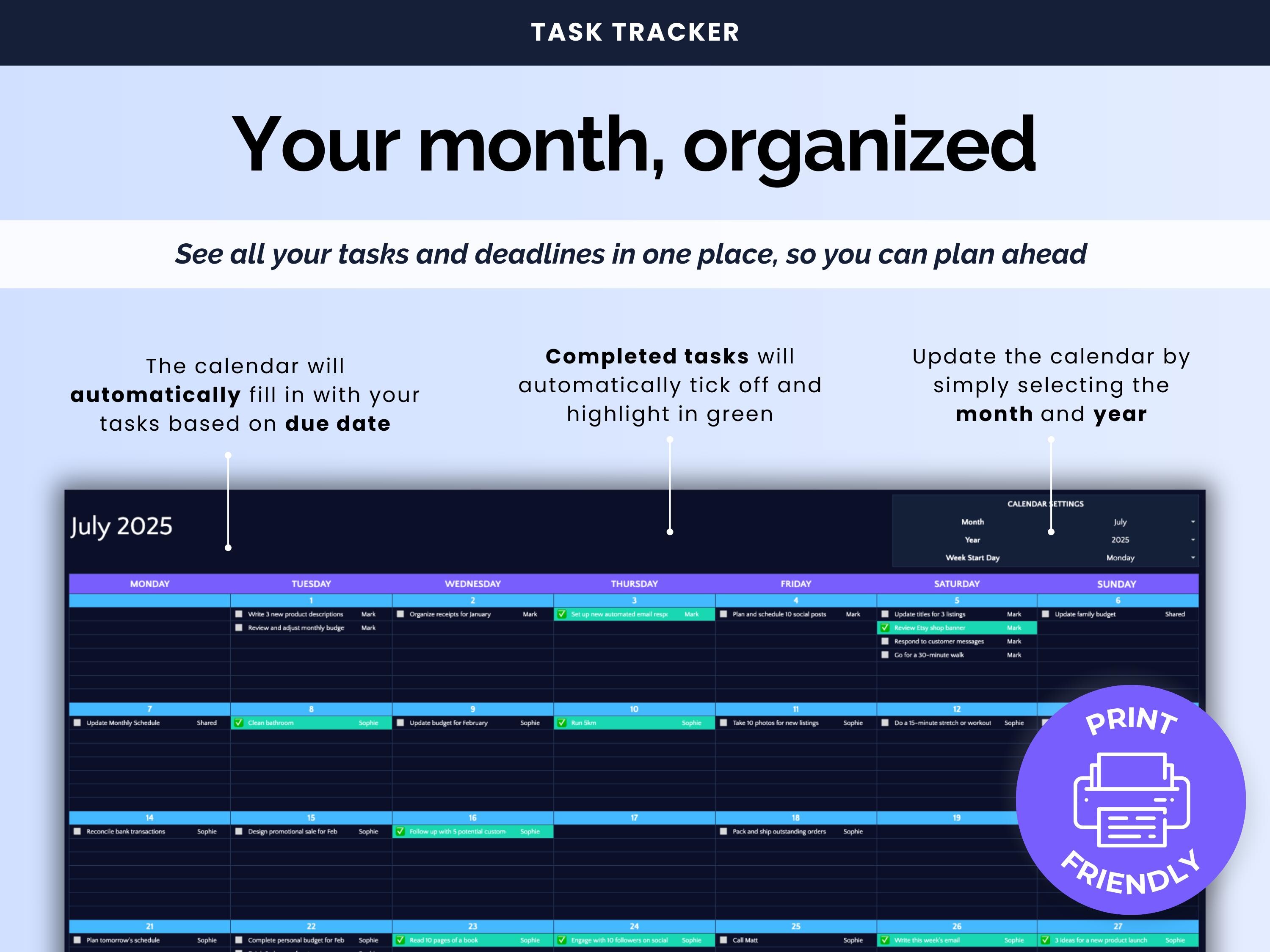 Task, Goal & Habit Tracker Spreadsheet | Productivity Planner, to Do ...