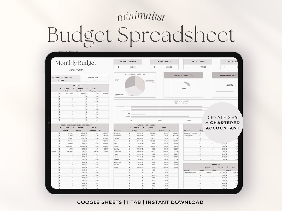 Easy 2024 Monthly Budget Planner Spreadsheet Template, Digital ...