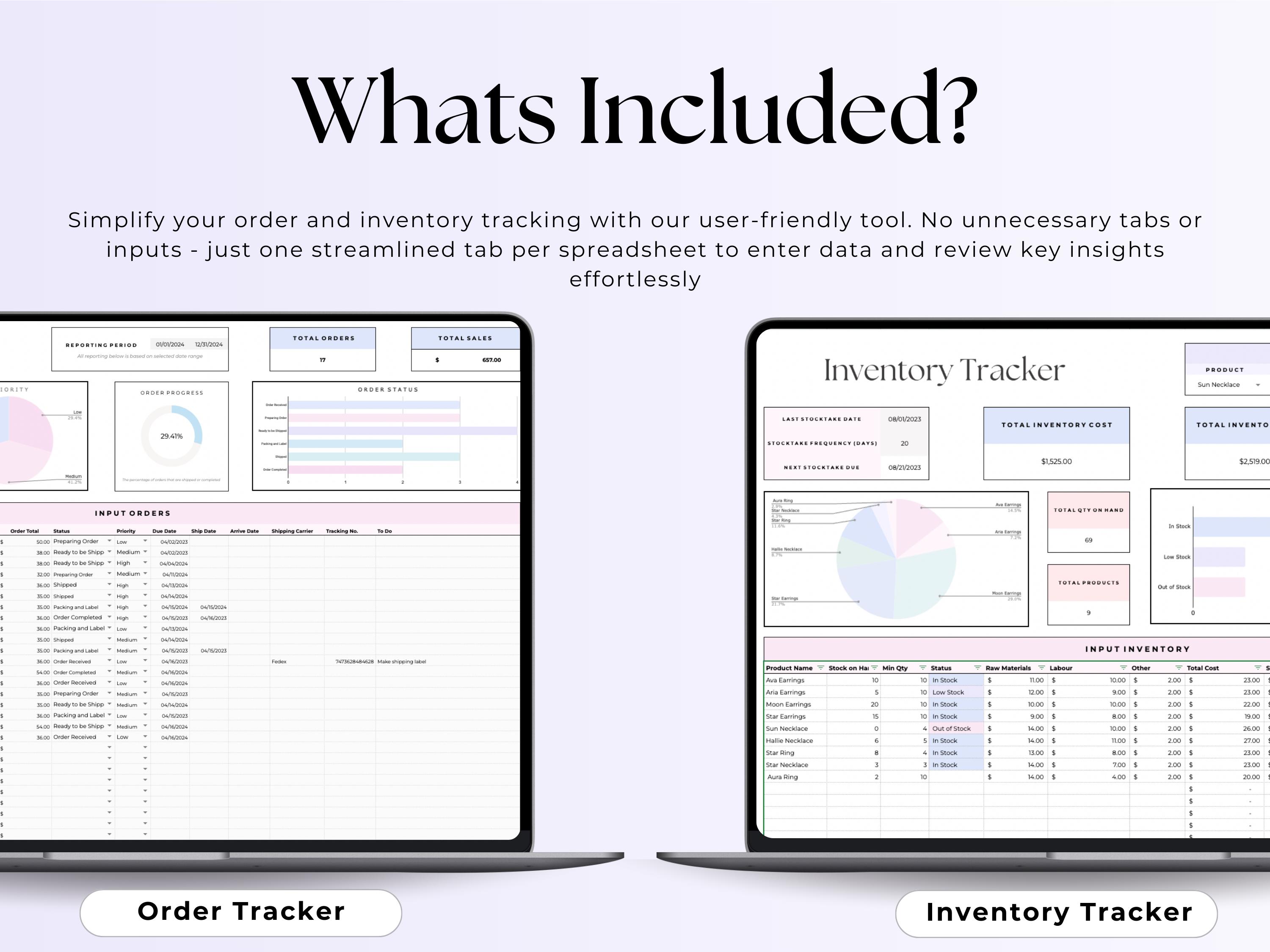 Inventory Order Tracker Spreadsheet, Product Tracking Template for ...