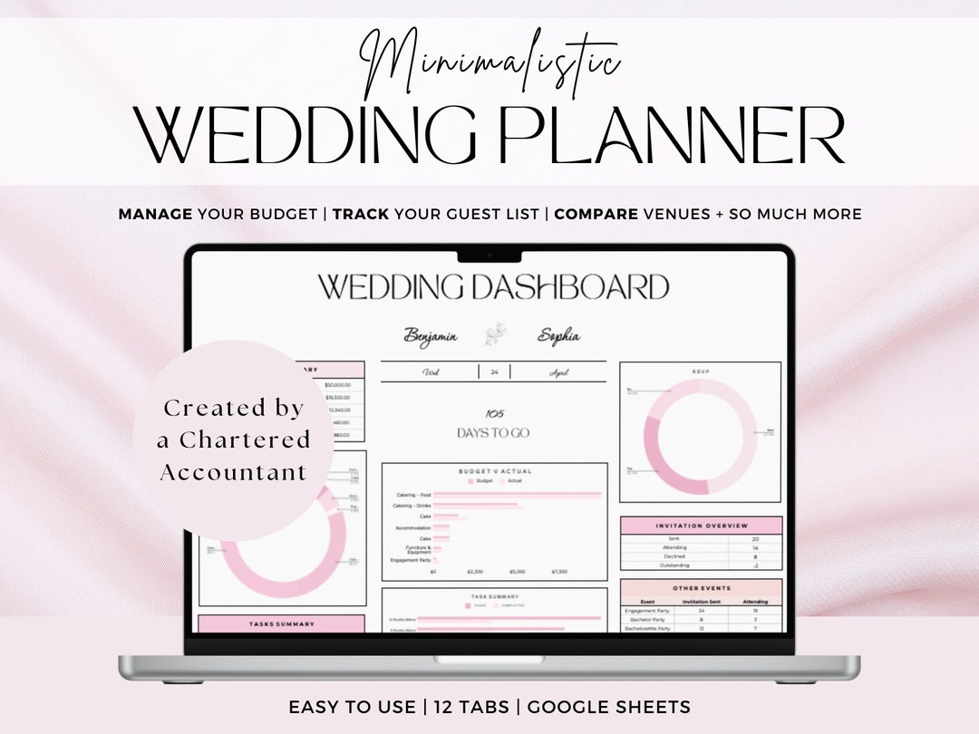 Minimalistic Easy Wedding Tracker Spreadsheet Planner Google Sheets ...