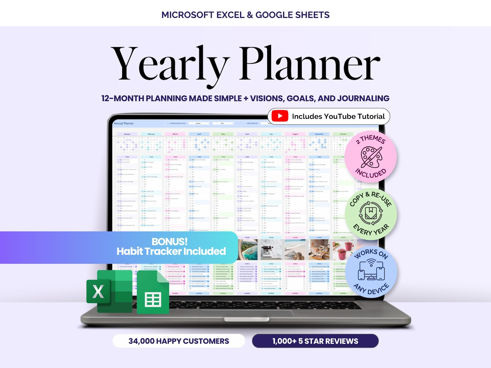 Yearly Planner Undated Annual Calendar Monthly Event Tracker 2026 ...