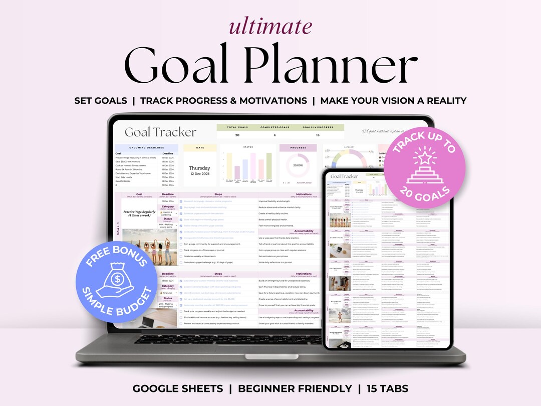 Goal Planner Spreadsheet Google Sheets Goal Tracker Template 2025 New ...