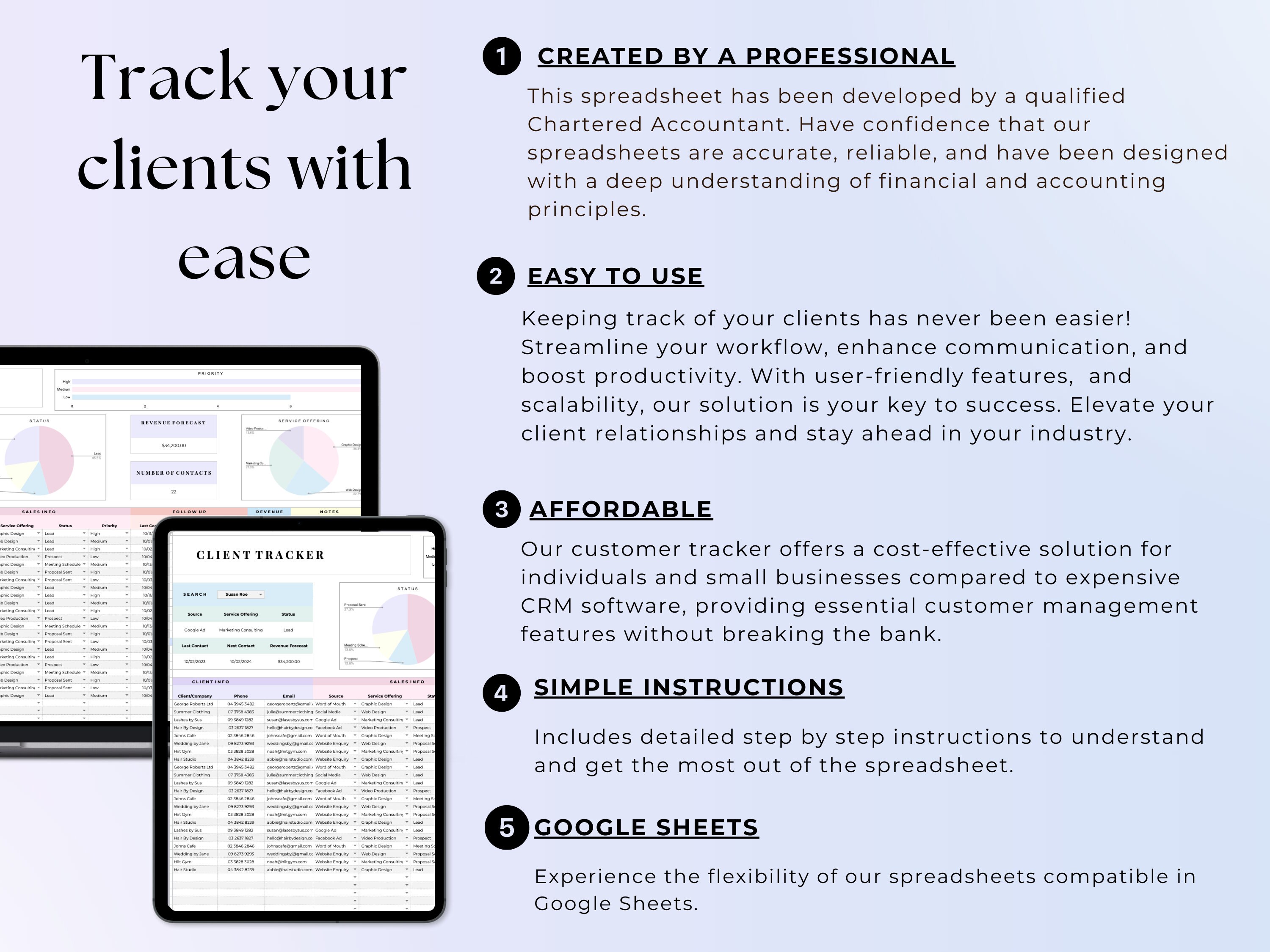Client Tracker Spreadsheet, Customer Management Tool Google Sheets, Small Business Digital CRM ...