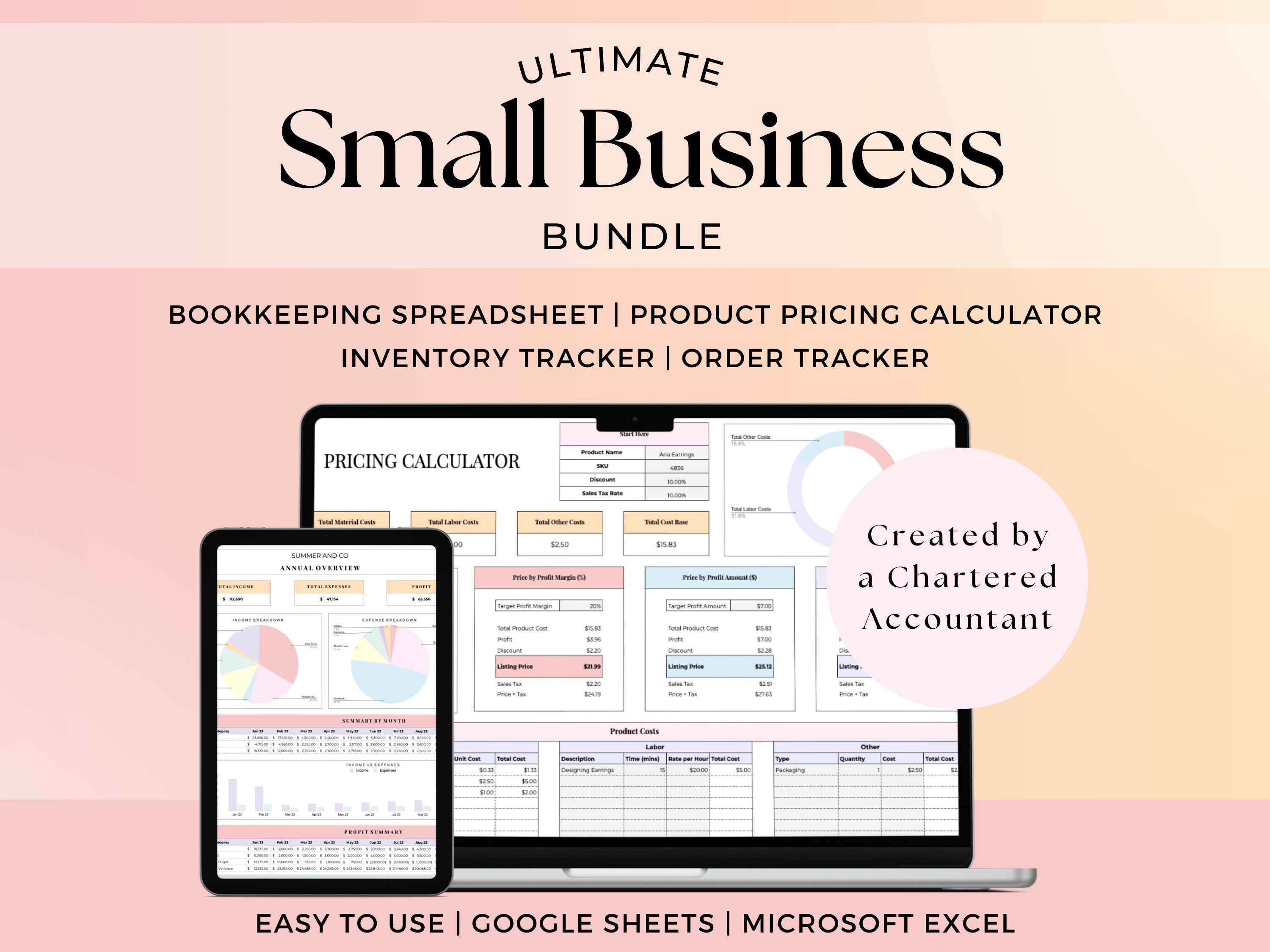 Product Pricing Calculator, Bookkeeping Spreadsheet, Order Tracker ...