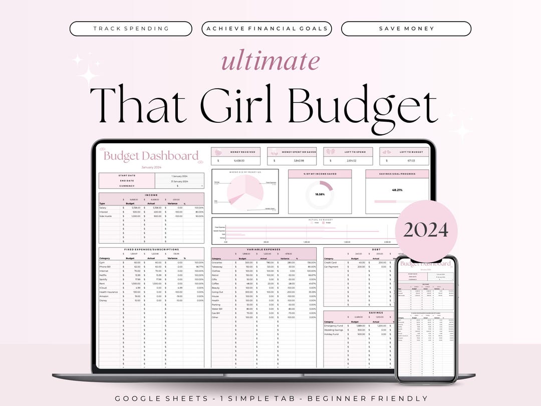 2024 Monthly Budget Planner Spreadsheet Template, Easy Digital ...