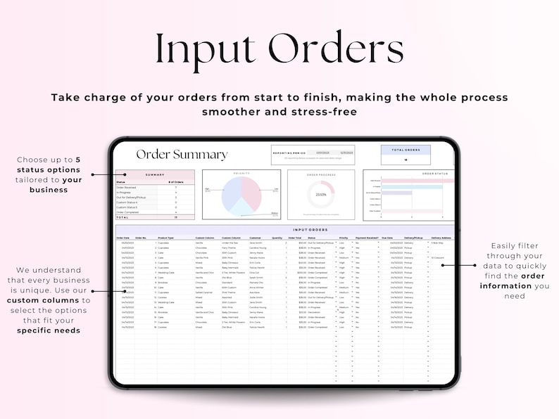 Order Tracker Spreadsheet, Home Baker Business Order Log Template ...