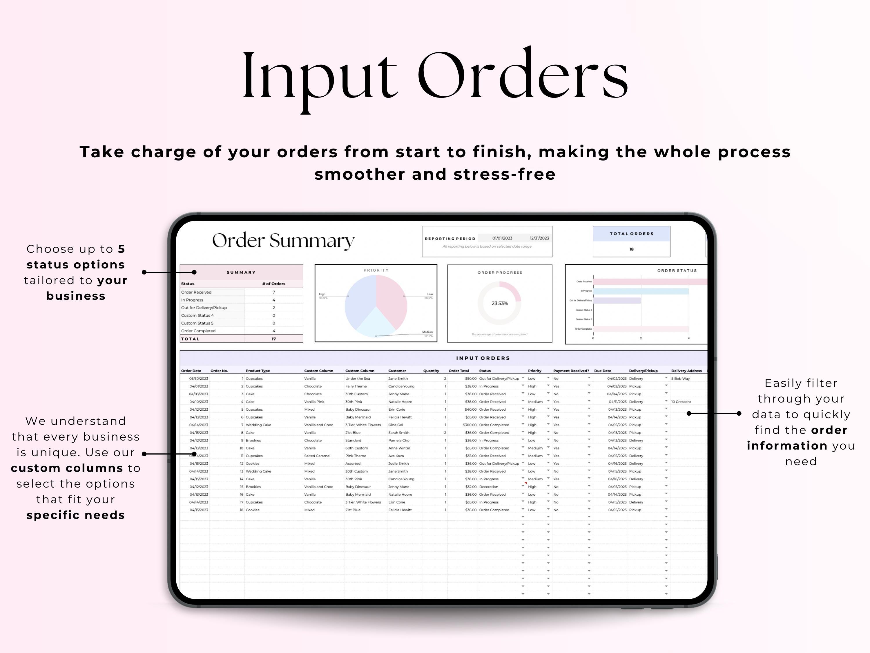 Order Tracker Spreadsheet, Home Baker Business Order Log Template ...