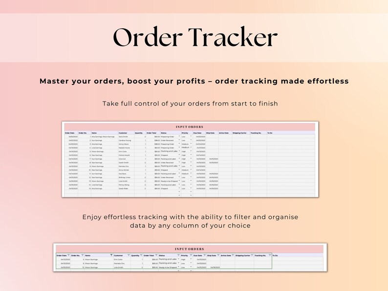 Inventory Order Tracker Spreadsheet, Product Tracking Template for ...