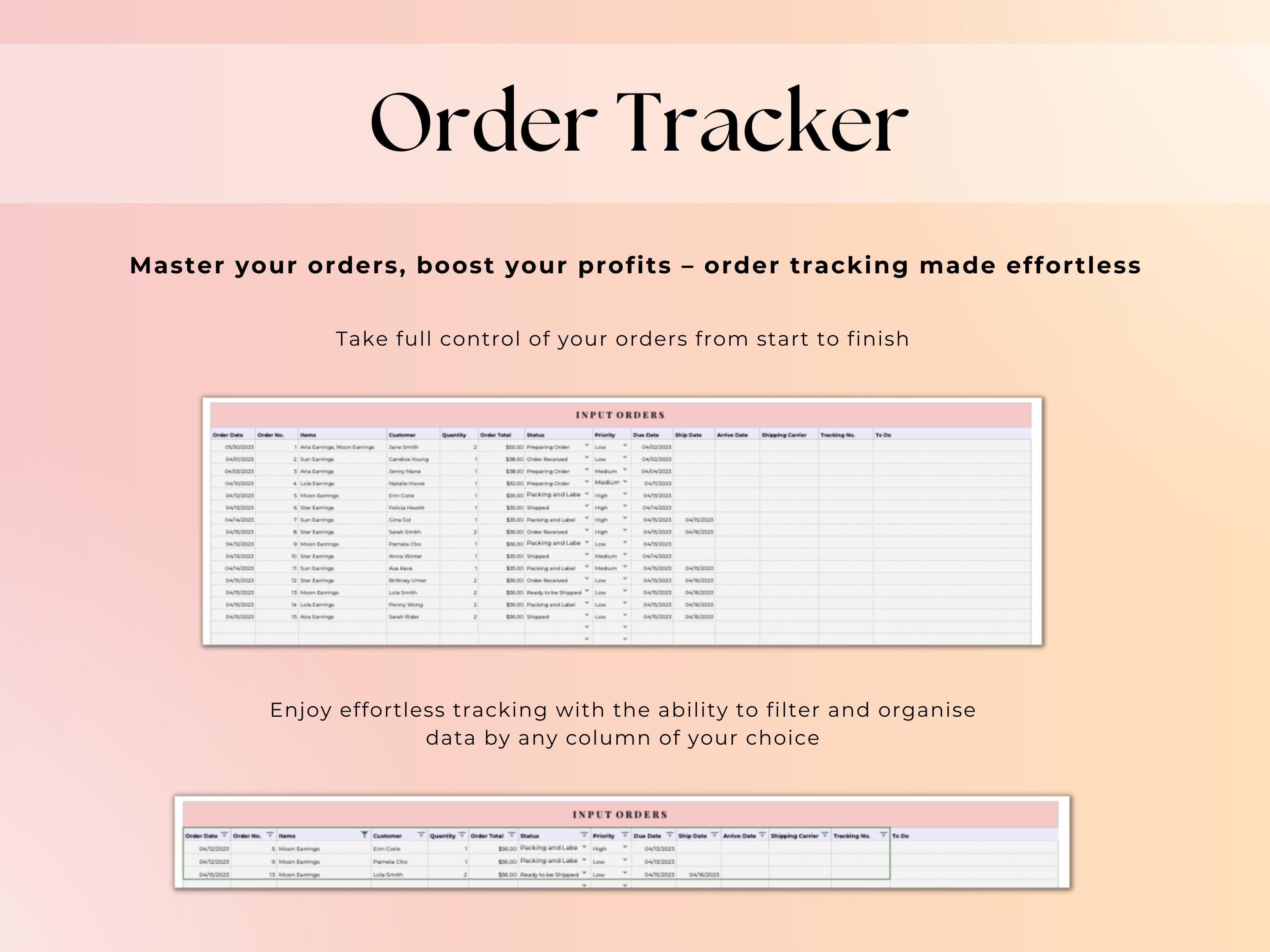Inventory Order Tracker Spreadsheet, Product Tracking Template for ...