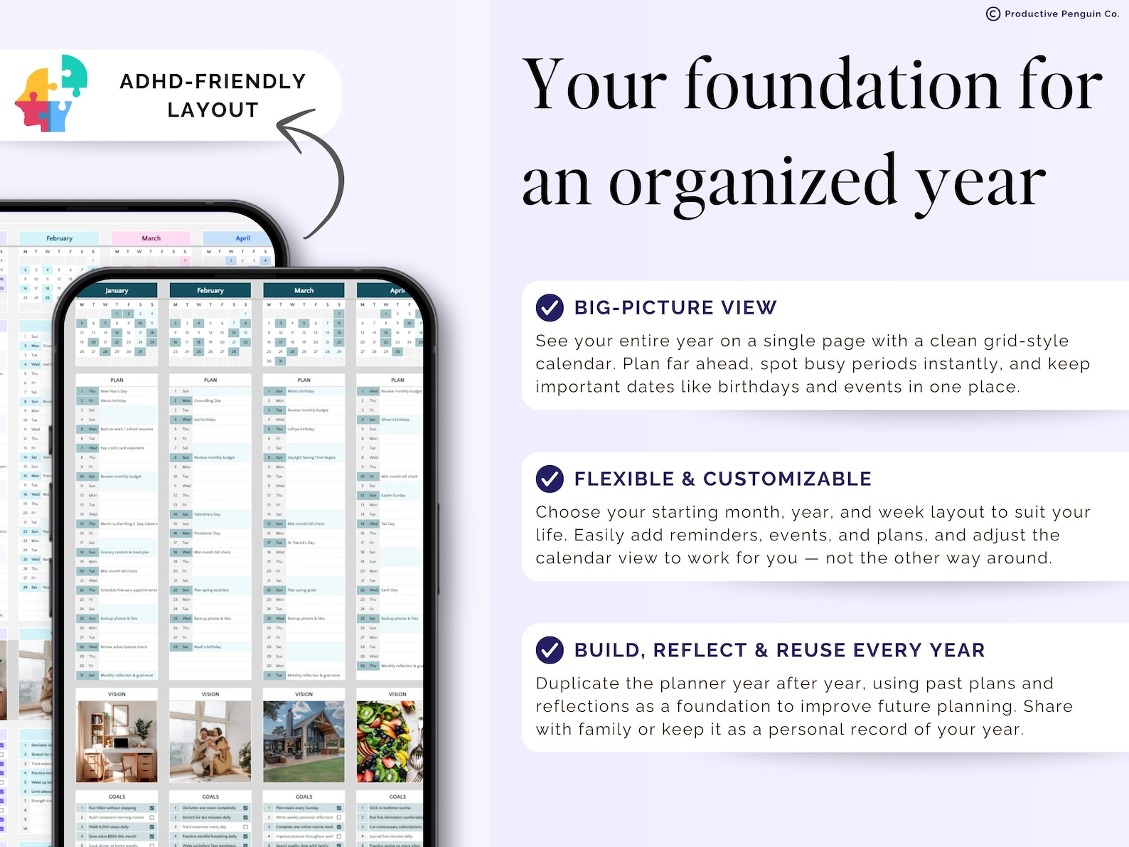 Yearly Planner Undated Annual Calendar Monthly Event Tracker 2026 ...