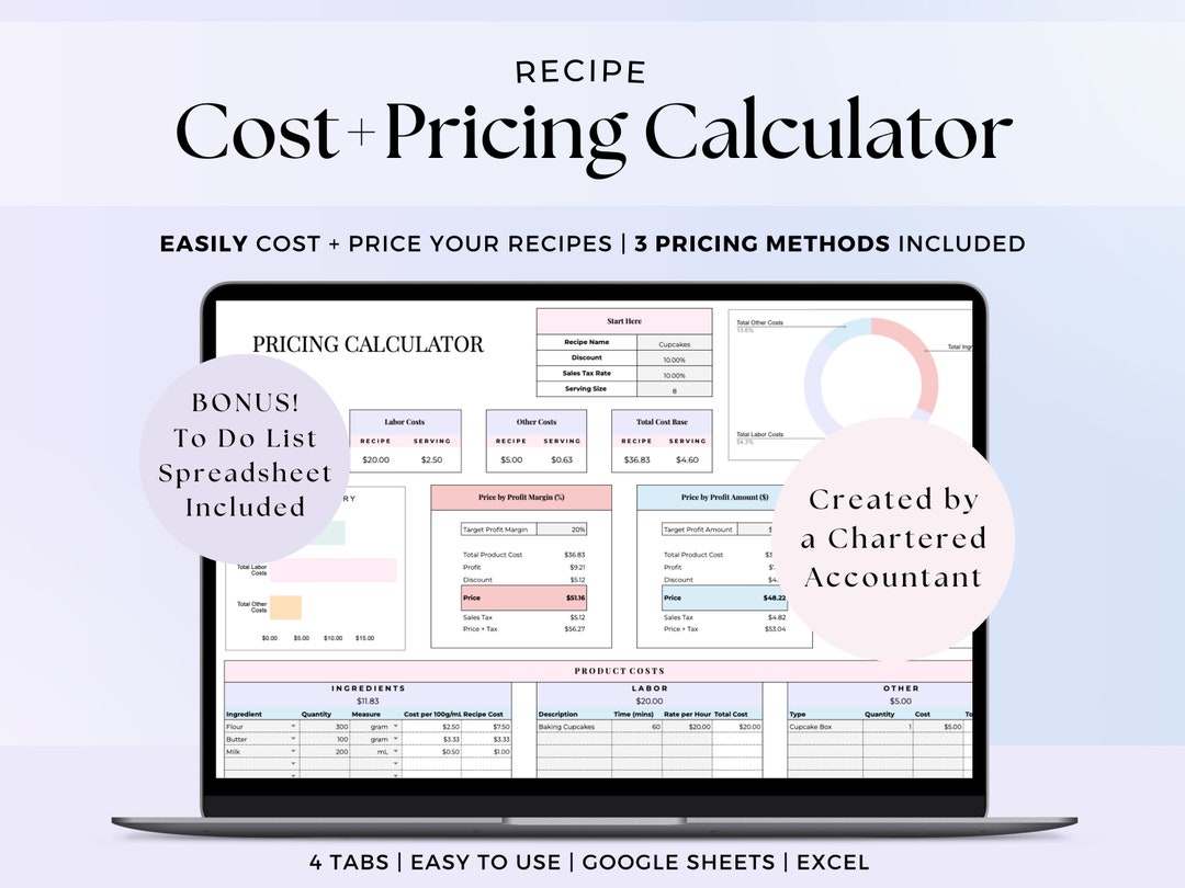Easy Recipe Cost and Pricing Calculator, Food Business Costing Template ...