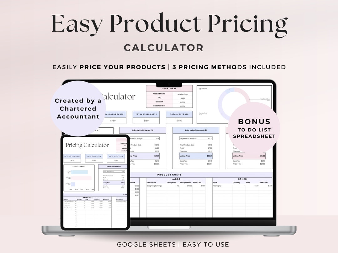 Easy Product Pricing Calculator Template for Small Business, Profit ...