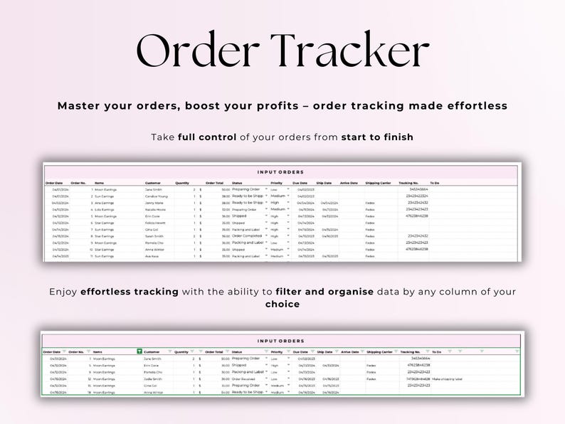 Jewelry Inventory Tracker Google Sheets, Jewelry Order Tracker Excel ...