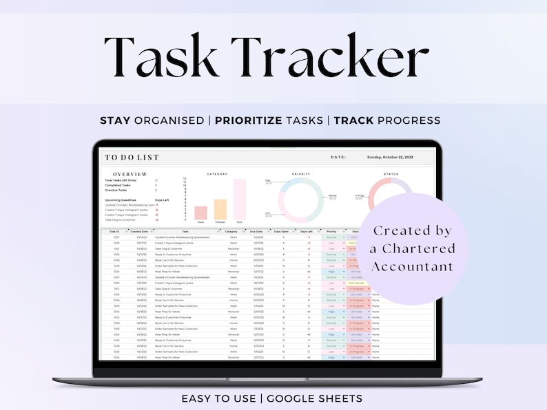 Task Tracker Spreadsheet Template, Task Management Google Sheets, To-do ...