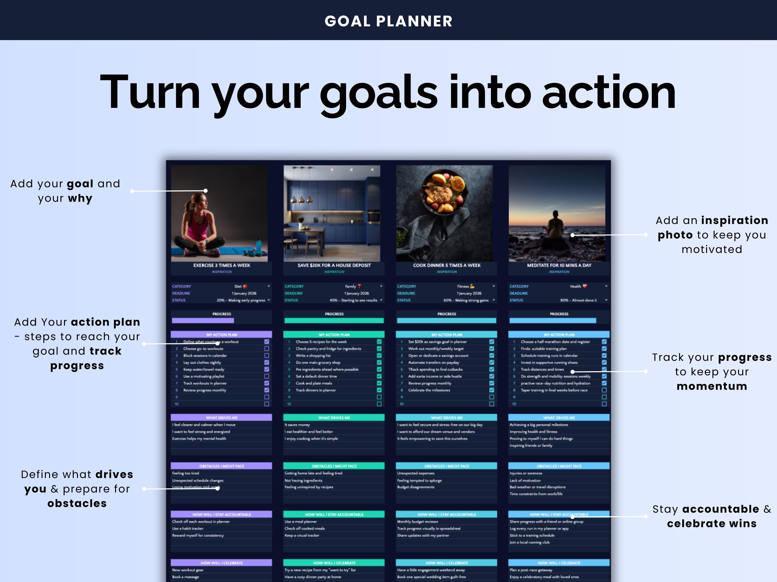 Task, Goal & Habit Tracker Spreadsheet | Productivity Planner, to Do ...