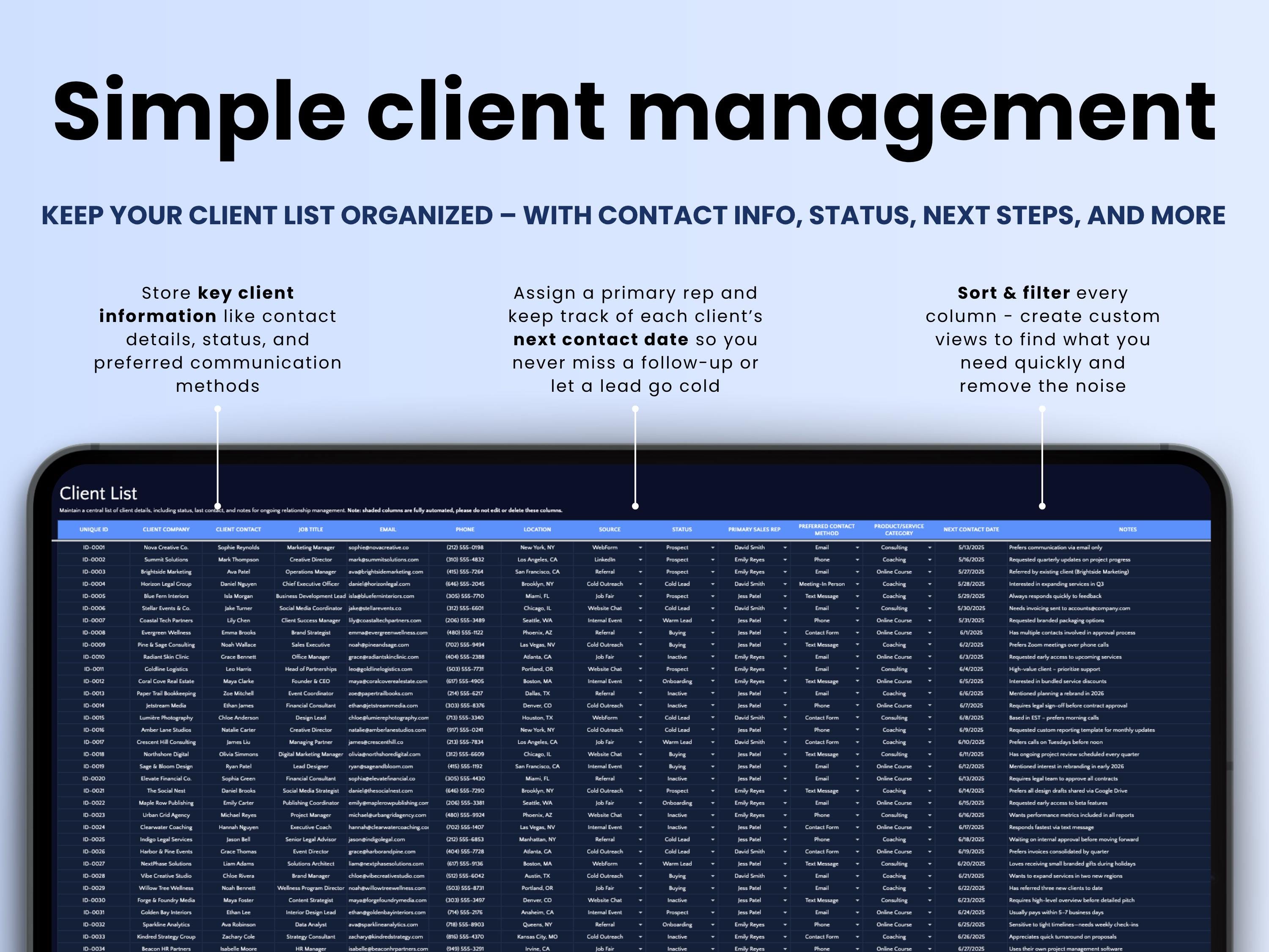 Client Tracker Spreadsheet Excel CRM Google Sheets Template Client ...