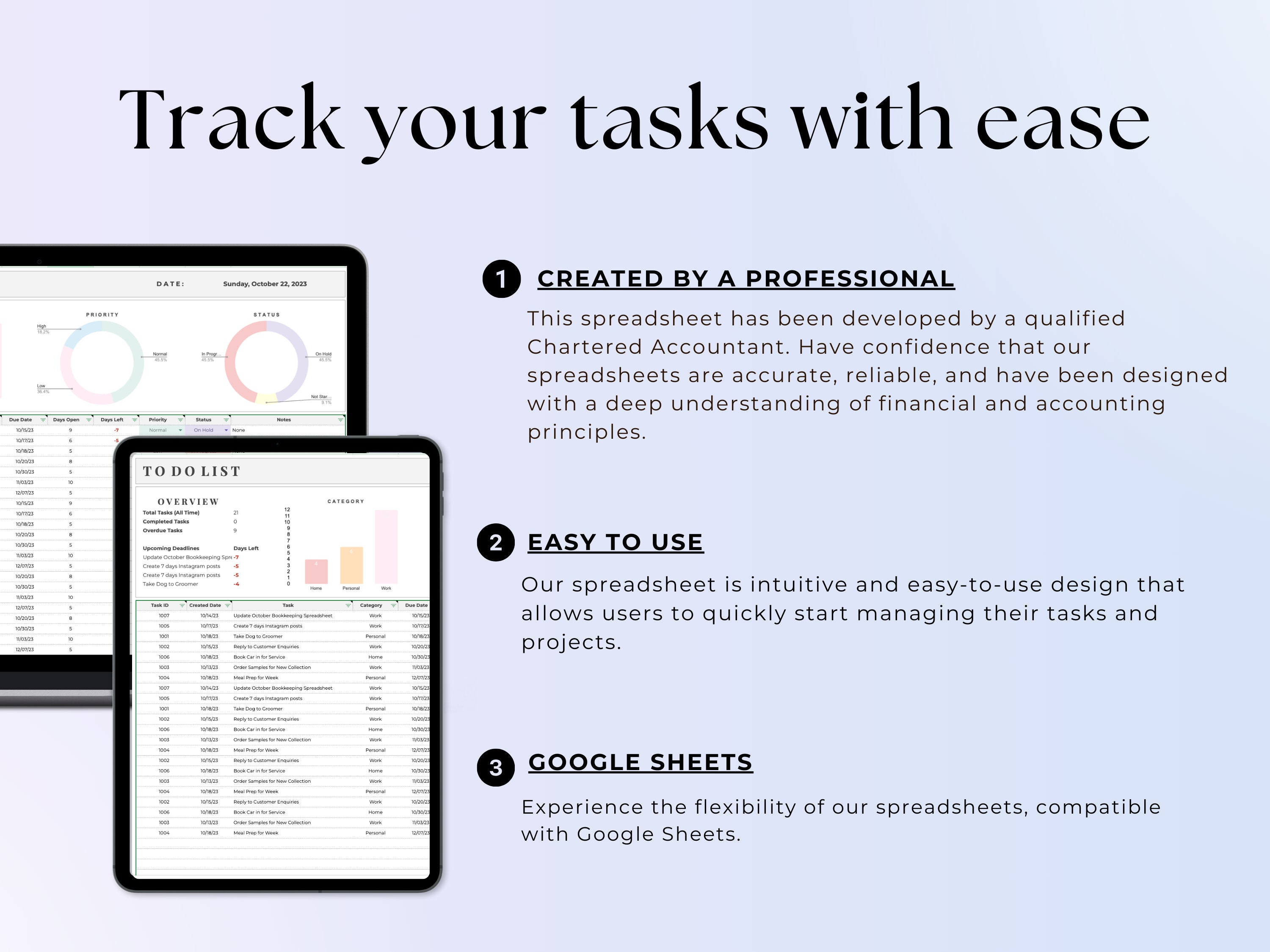 Task Tracker Spreadsheet Template, Task Management Google Sheets, To-do List Productivity ...