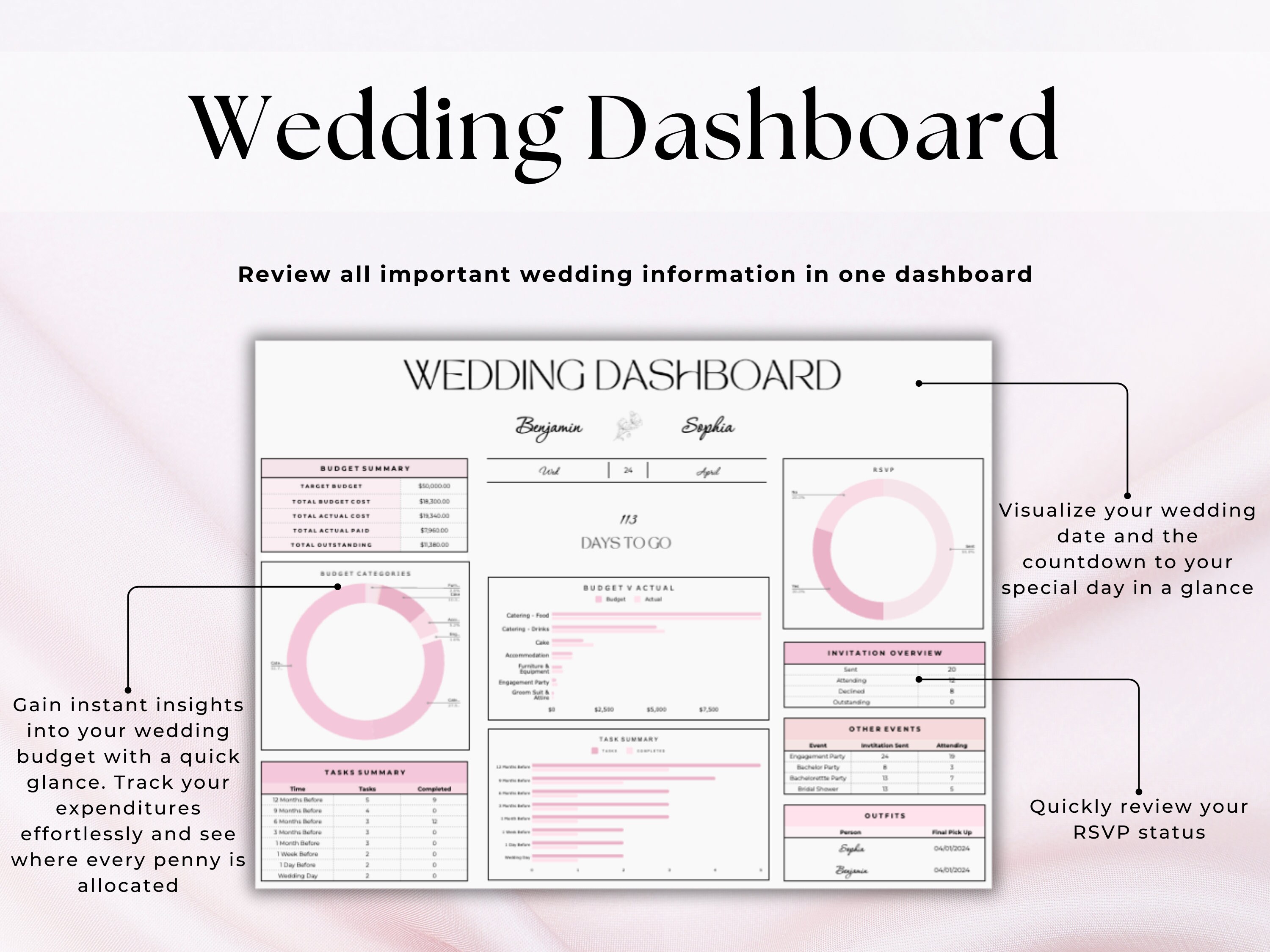 Minimalistic Easy Wedding Tracker Spreadsheet Planner Google Sheets ...