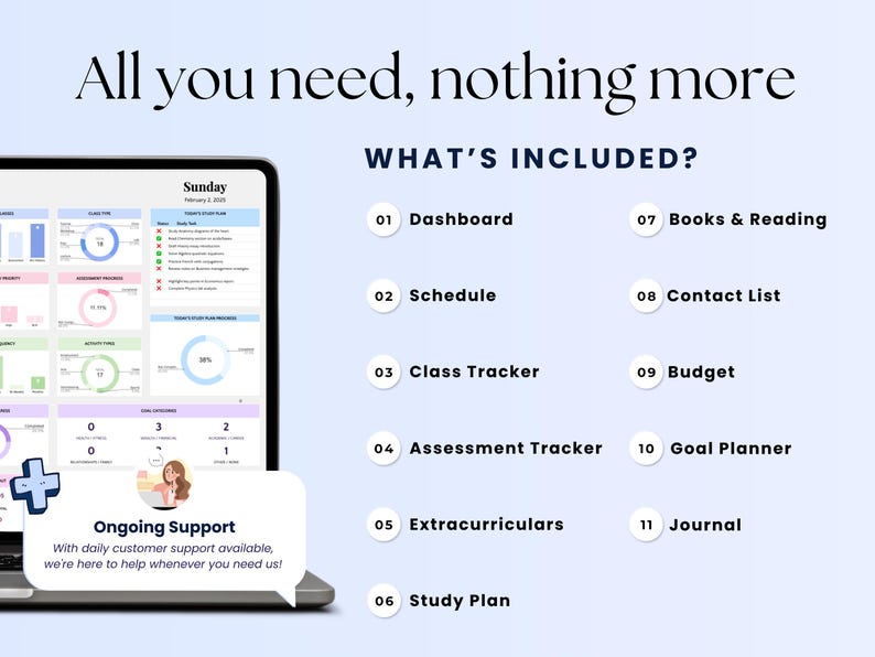 Academic Student Planner Spreadsheet 2026 College Assignment Tracker ...
