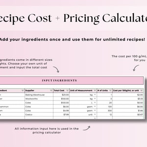 Recipe Cost and Pricing Calculator, Order Tracker Home Baker Business ...