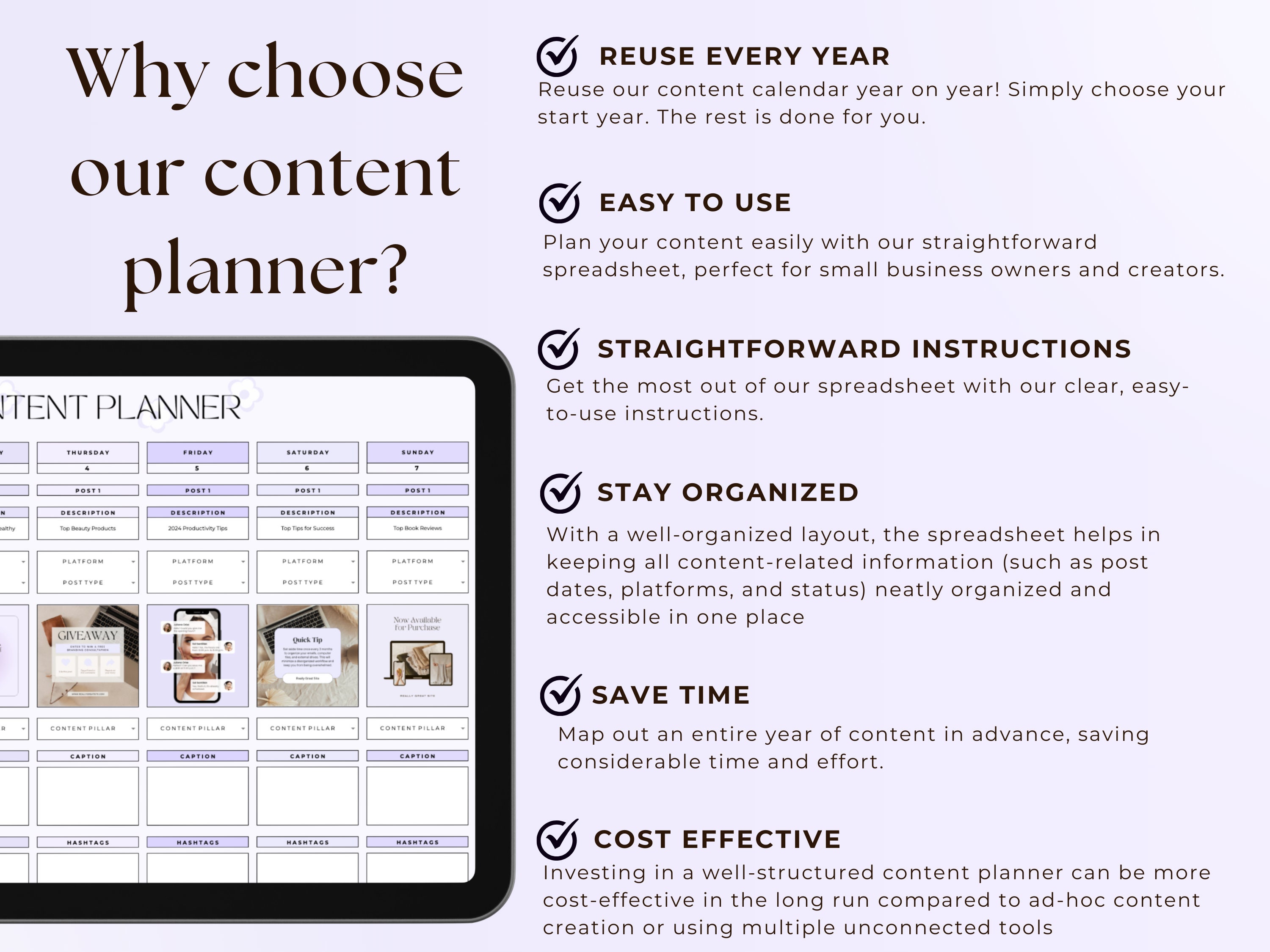 Content Planner Calendar Spreadsheet for Beauty Business, Google Sheets Social Media Planner ...