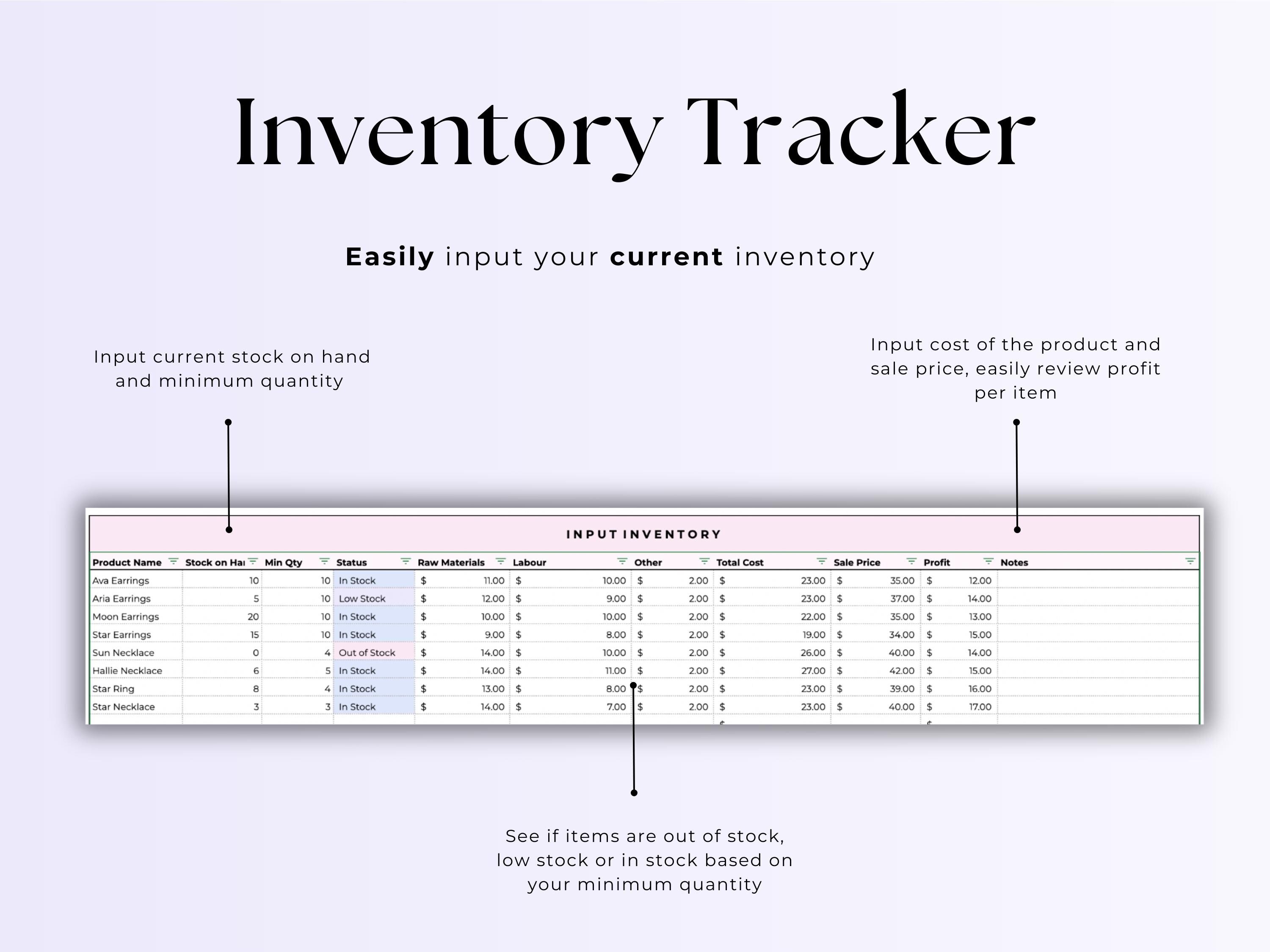 Inventory Order Tracker Spreadsheet, Product Tracking Template for ...