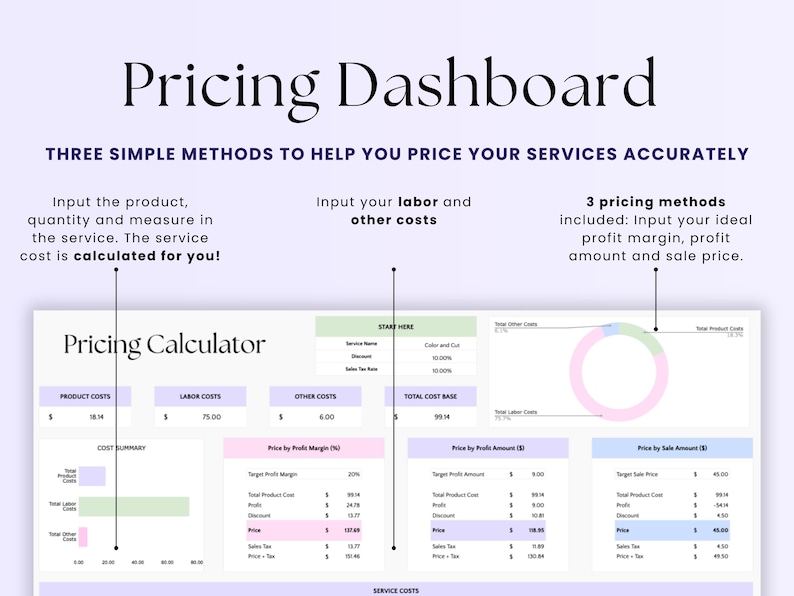 Cost Pricing Calculator for Beauty Business, Google Sheets Service ...