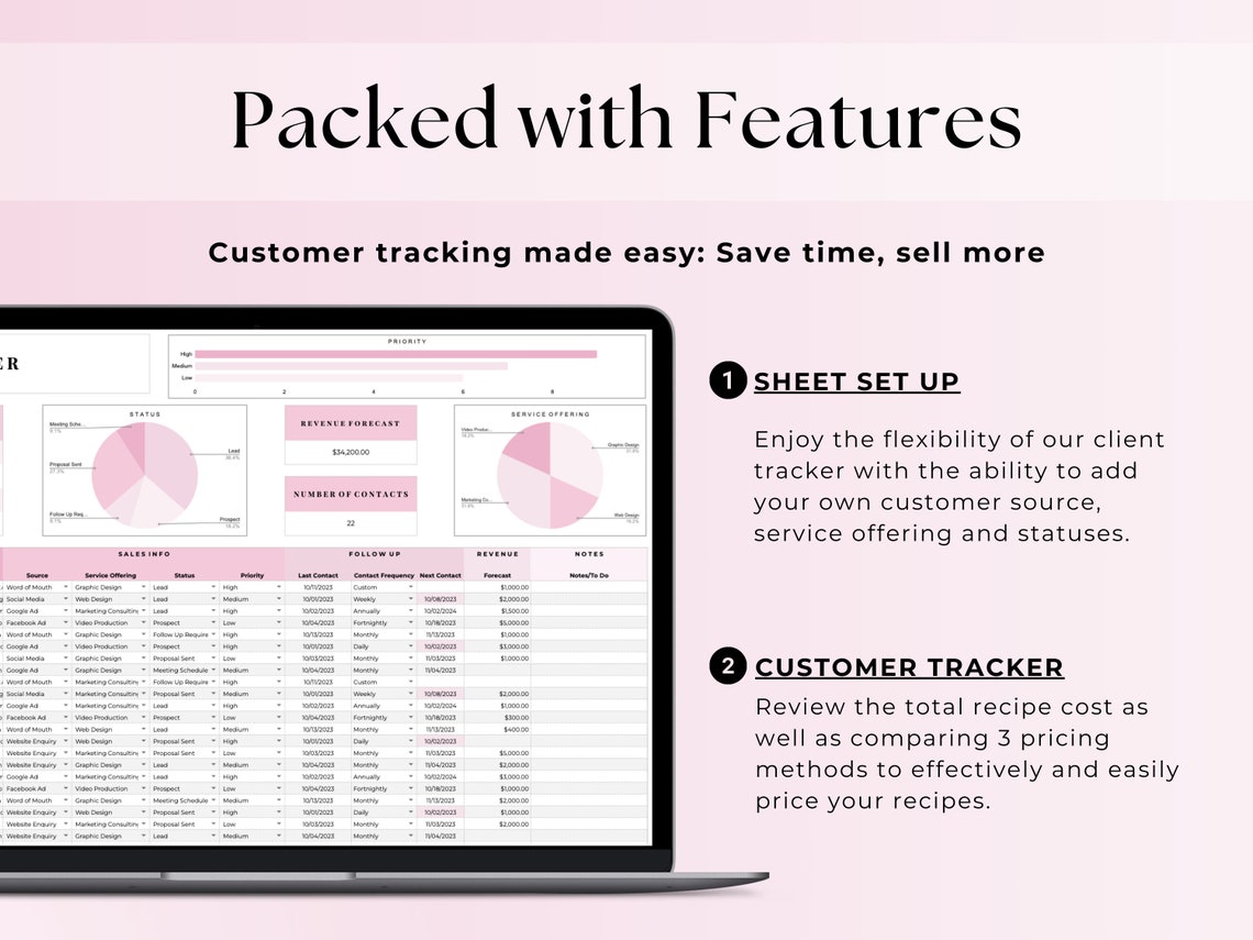 CRM Client Tracker, Customer Management Spreadsheet, Client CRM ...