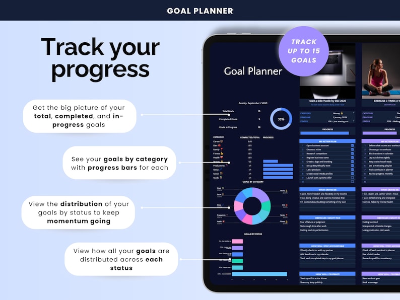 Task, Goal & Habit Tracker Spreadsheet | Productivity Planner, to Do ...