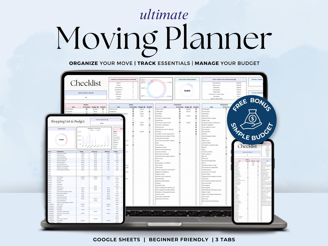Moving Planner Spreadsheet Google Sheets Apartment Home Moving Template ...