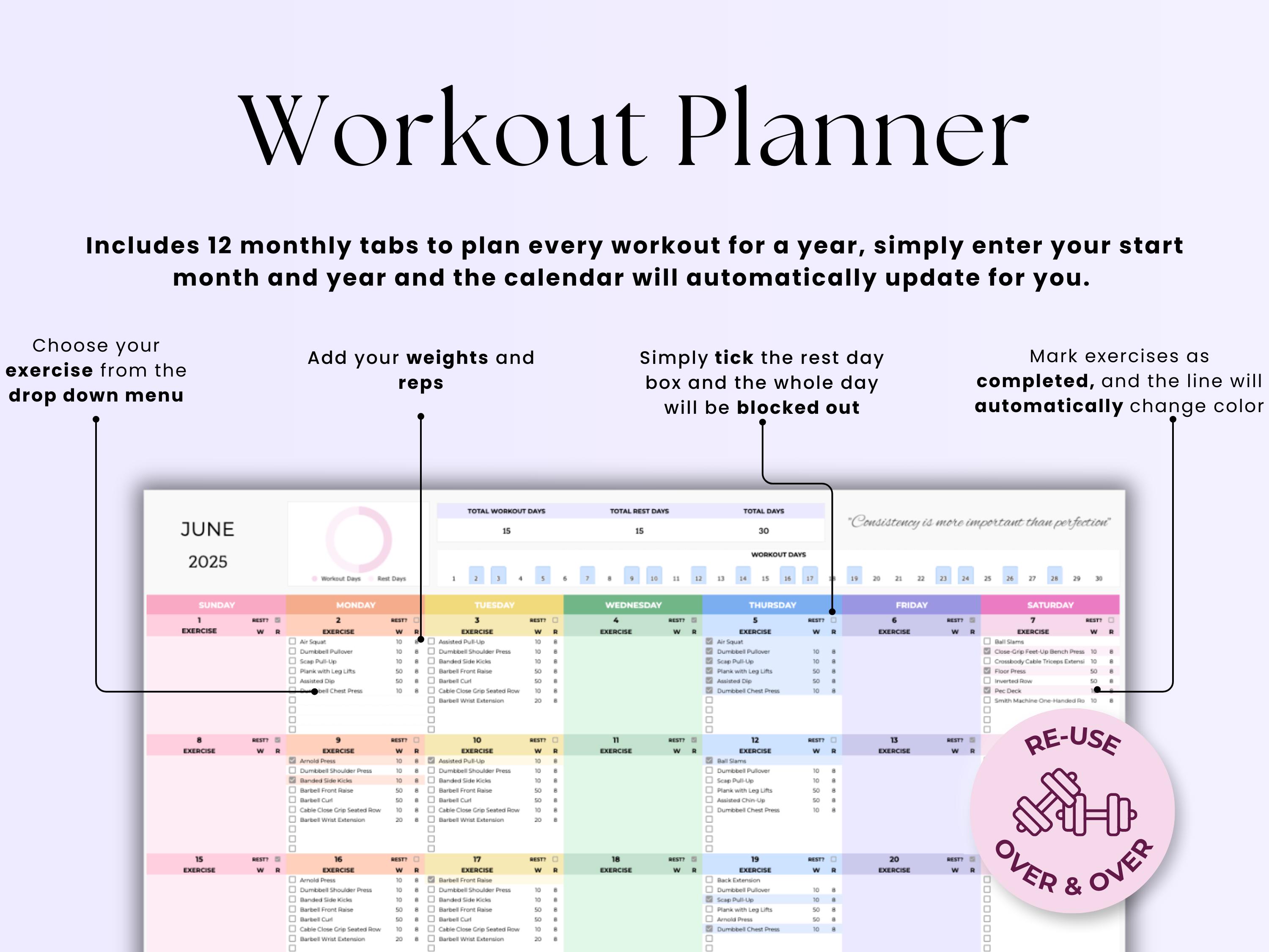 Workout Planner Google Sheets Beginners Exercise Tracker Spreadsheet ...