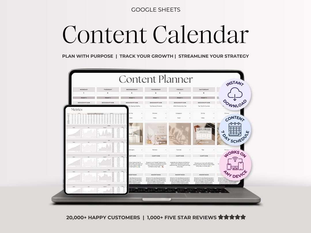 Google Sheets Content Calendar for Social Media, Yearly Content ...