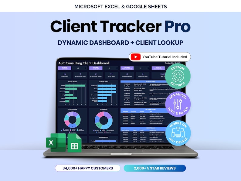 Client Tracker Spreadsheet Excel CRM Google Sheets Template Client ...