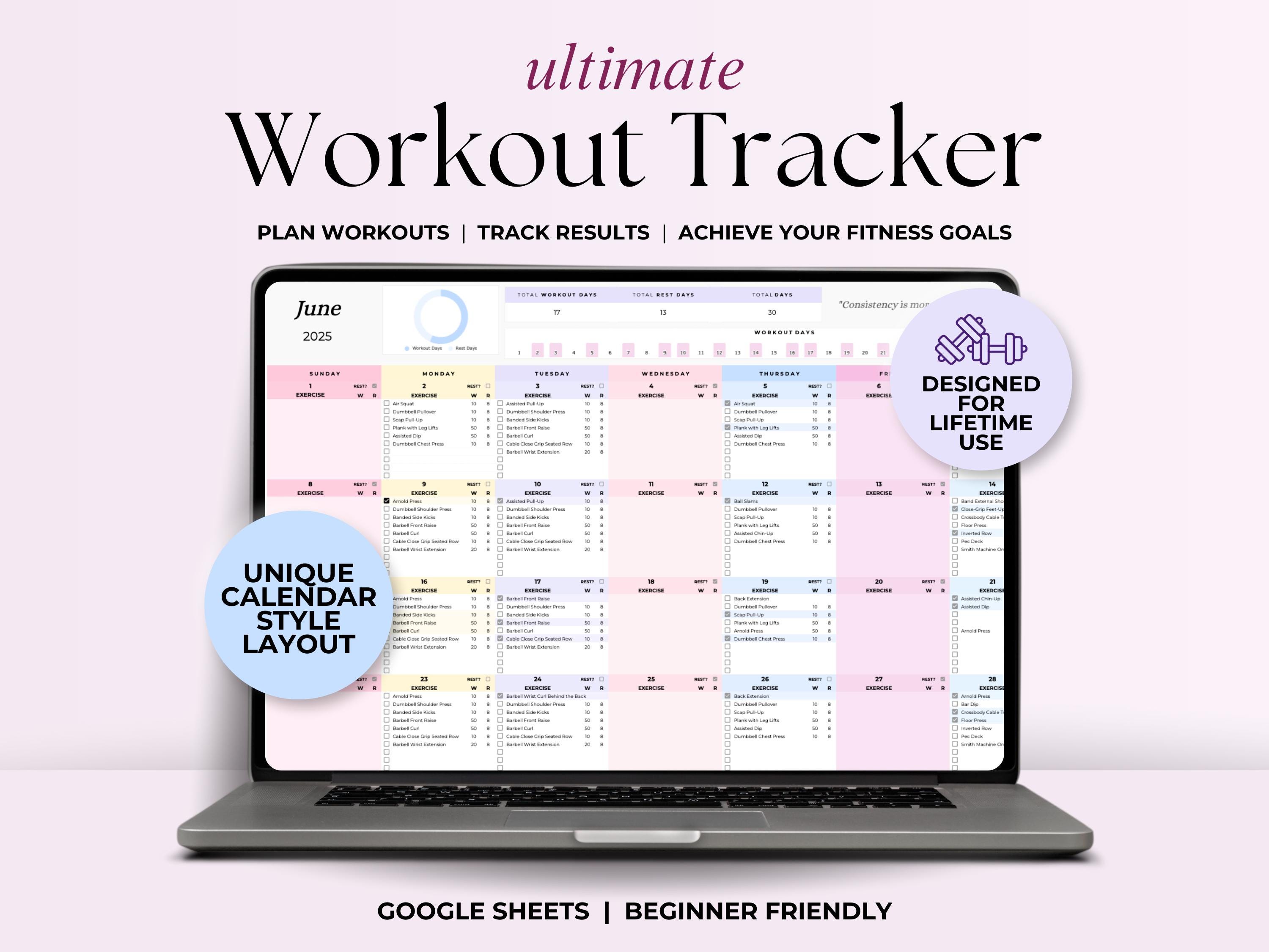 Workout Tracker Spreadsheet Google Sheets Beginners Exercise Planner ...