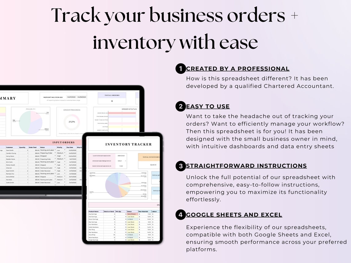 Inventory Order Tracker Spreadsheet, Product Tracking Template for ...