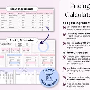 Home Baker Recipe Cost Pricing Calculator Bookkeeping Spreadsheet Excel ...